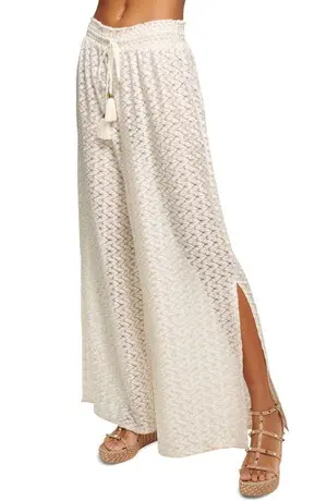 Ramy Brook High-Waist Wide-Leg Metallic Pants White Zigzag