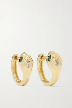 ANITA KO Snake 18-karat Emerald And Diamond Hoop Earrings