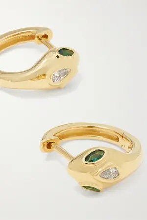 ANITA KO Snake 18-karat Emerald And Diamond Hoop Earrings