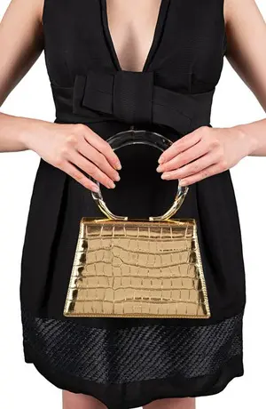 Alexis Bittar Croc Embossed Leather Top Handle Bag - Gold Croco