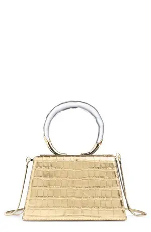 Alexis Bittar Croc Embossed Leather Top Handle Bag - Gold Croco