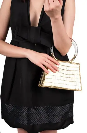 Alexis Bittar Croc Embossed Leather Top Handle Bag - Gold Croco