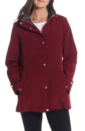 Gallery Water Resistant Zip Front Rain Jacket - Merlot