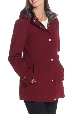 Gallery Water Resistant Zip Front Rain Jacket - Merlot