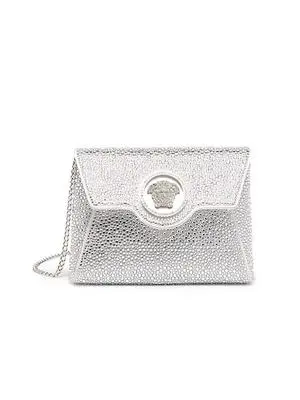 Versace La Medusa Hotfix Envelope Clutch-On-Chain Optical White