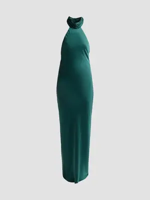 Ramy Brook Tatiana High-neck Satin Gown - Deep Emerald