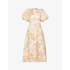 ALEMAIS Philomena Floral-print Linen Midi Dress