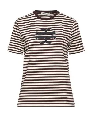 Tory Burch Embellished Striped Jersey T-shirt - Dark Brown