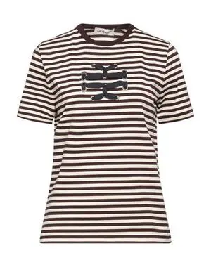Tory Burch Embellished Striped Jersey T-shirt - Dark Brown