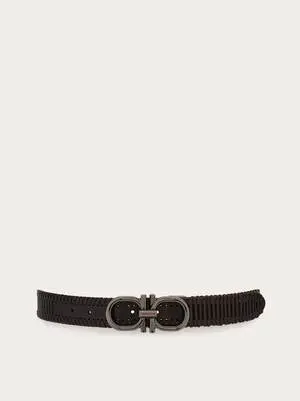 FERRAGAMO Adjustable Gancini Crocodile Leather Belt - Black