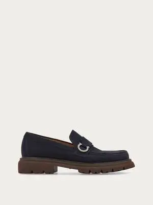FERRAGAMO Moccasin With Gancini Ornament - Blue