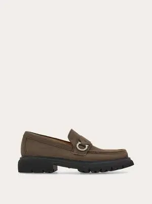 FERRAGAMO Moccasin With Gancini Ornament - Grey