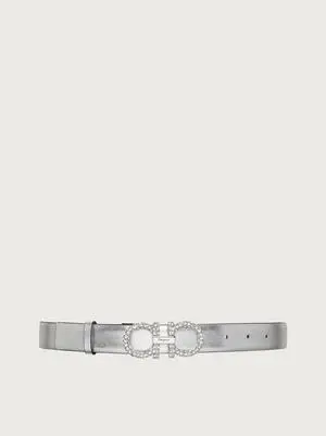 FERRAGAMO Adjustable Gancini Leather Belt - Silver