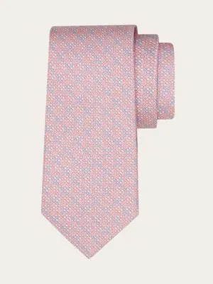 FERRAGAMO Gancini Printed Silk Neck Tie Pink