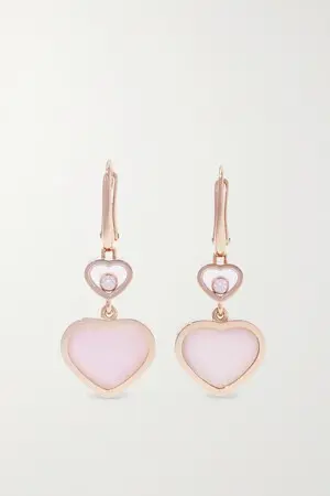Chopard Happy Hearts 18-karat Rose Gold, Opal And Diamond Earrings - Pink