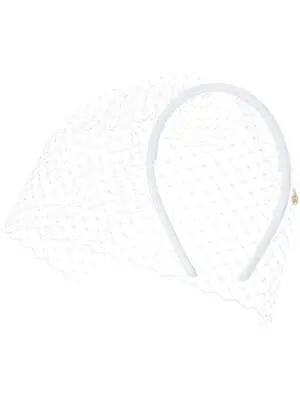 MAISON MICHEL Veil-detail Satin Headband - White