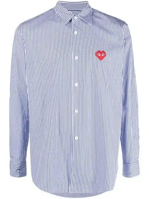 Play Comme Des Garcon Embroidered-logo Striped Shirt - Blue