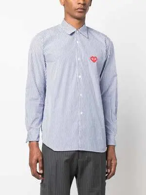 Play Comme Des Garcon Embroidered-logo Striped Shirt - Blue