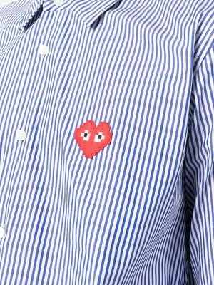 Play Comme Des Garcon Embroidered-logo Striped Shirt - Blue