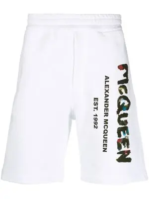 Alexander McQueen Graffiti Print Track Shorts - White