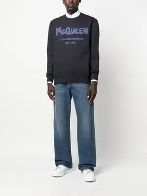 Alexander McQueen Graffiti Logo-print Sweatshirt - Blue