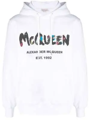 Alexander McQueen Graffiti-print Cotton Hoodie - White