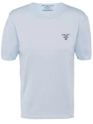Prada Logo-intarsia Short-sleeve Jumper - Blue