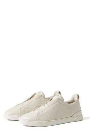 Zegna Triple Stitch Deerskin Leather Slip-on Sneakers - White