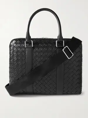 Bottega Veneta Slim Intrecciato Leather Briefcase - Black