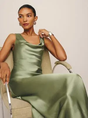 REFORMATION Annabelle Silk Dress Artichoke