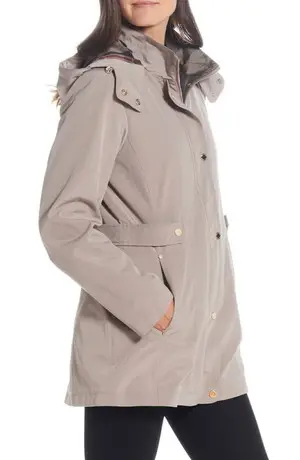 Gallery Water-resistant Zip Front Rain Jacket - Taupe