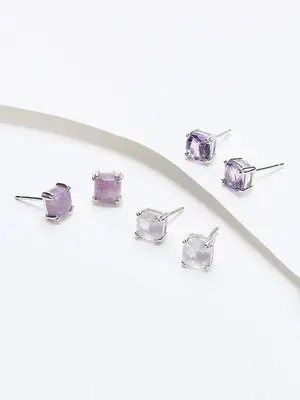 AFFINITY GEMS Affinity Gems Set Of 3 Cushion Cut Stud Earrings, Sterling - One-color