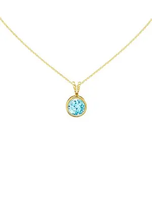 GEMSTONE Gemstone Round Bezel Set Pendant W/ Chain, 14KGold - One-color