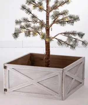 GLITZHOME Farmhouse Wooden Christmas Tree Collar - One-color