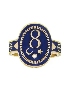 FOUNDRAE Karma Blue Champlevé Enamel Yellow Gold Cigar Band Ring