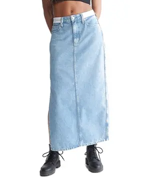 Calvin Klein Logo Band Denim Maxi Skirt
