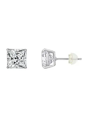 DIAMONIQUE Diamonique 5.50 Cttw Princess-Cut Stud Earrings, 14K Gold - One-color