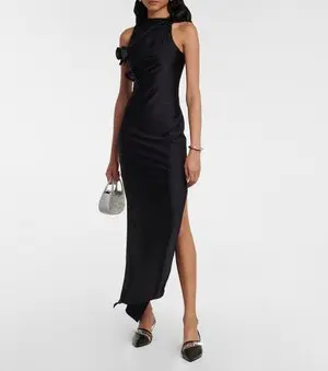 Coperni Asymmetrical Flower-detail Midi Dress - Black