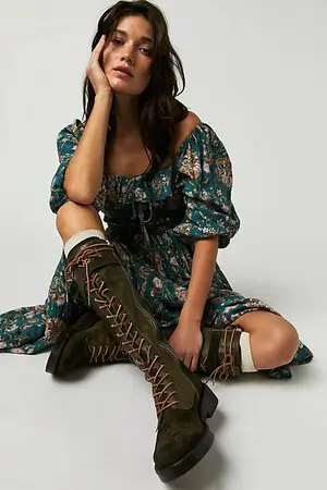 SALE! Free People Olive Green and Black Lace-Up Platform Combat Boots Green Platform Ankle Boots - Etsy main image 4