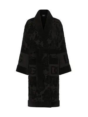 Dolce & Gabbana Jacquard Logo Bath Robe - Black