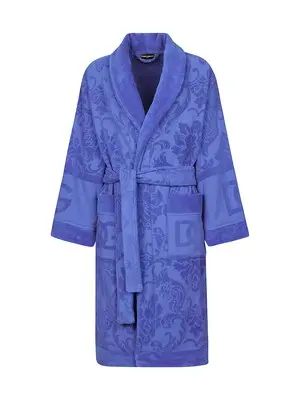 Dolce & Gabbana Jacquard Logo Bath Robe - Blue