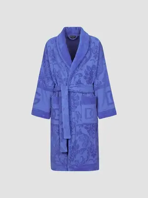 Dolce & Gabbana Jacquard Logo Bath Robe - Blue