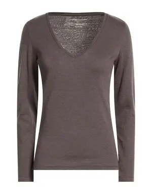 Majestic Filatures Taupe Organic Cotton And Cashmere V-neck Long Sleeve T-shirt