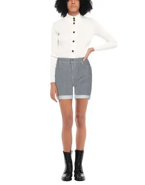 Karl Lagerfeld Striped Denim Shorts With Leather Trims