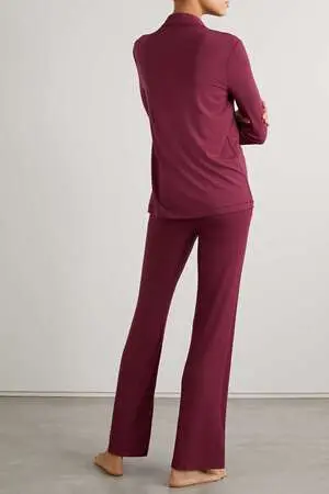 SKIMS Burgundy Ribbed Stretch-modal Jersey Lounge Set Wine