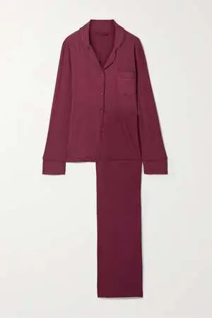 SKIMS Burgundy Ribbed Stretch-modal Jersey Lounge Set Wine