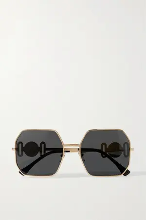 Versace Oversized Hexagon-frame Gold-tone Sunglasses