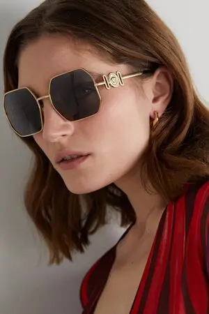 Versace Oversized Hexagon-frame Gold-tone Sunglasses