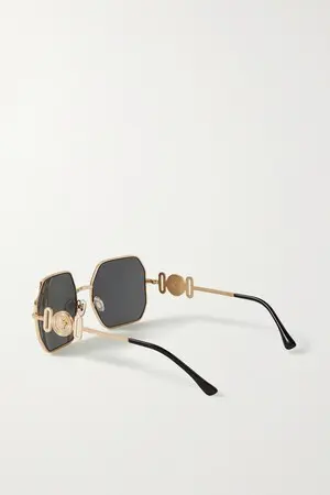 Versace Oversized Hexagon-frame Gold-tone Sunglasses