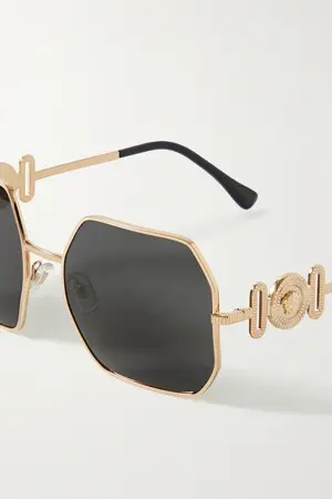 Versace Oversized Hexagon-frame Gold-tone Sunglasses